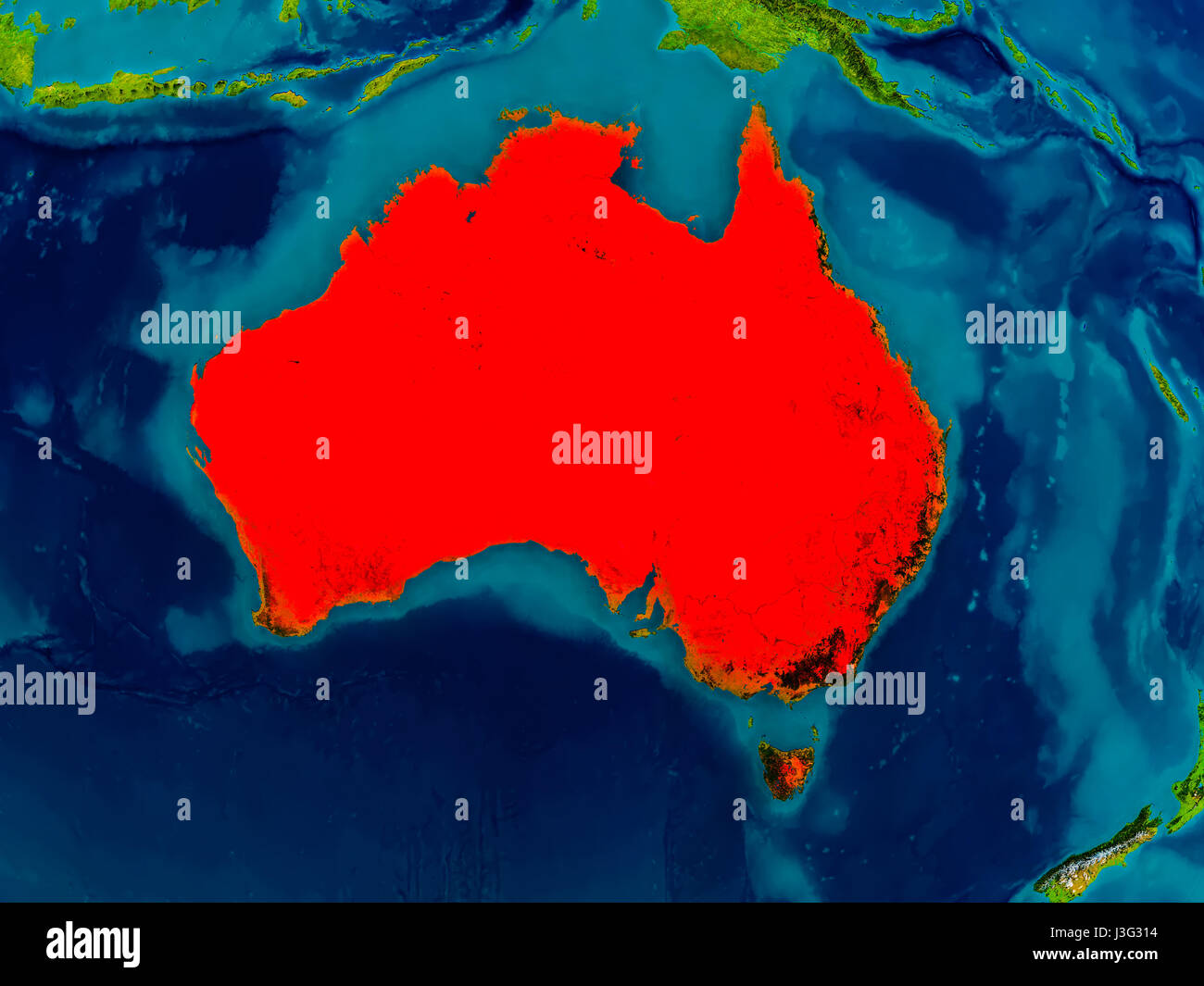 Australia highlighted in red on physical map. 3D illustration. Elements ...