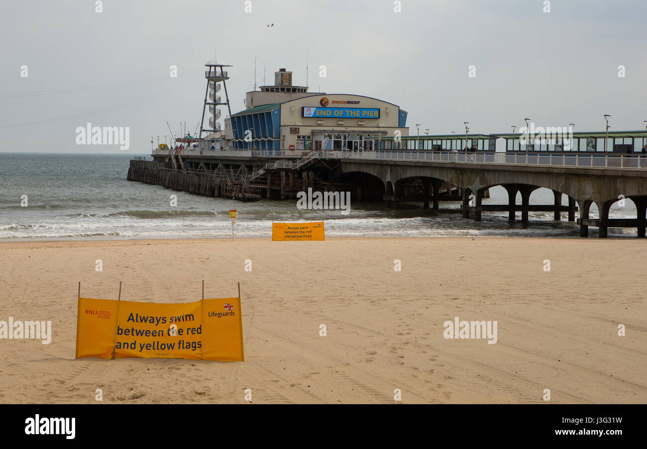 RNLI Lifeguards signs on Bournemouth beach near the pier Stock Photo ...