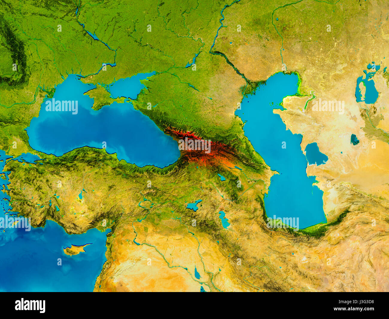 Georgia highlighted in red on physical map. 3D illustration. Elements ...