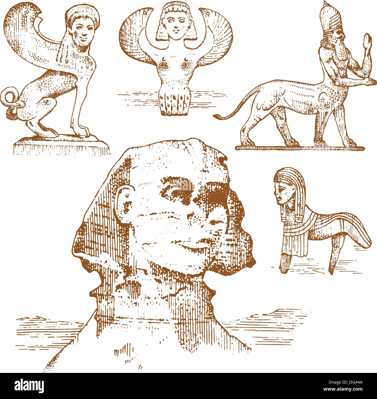 egyptian sphinx and other fantastic creatures, mythology symbols of ...