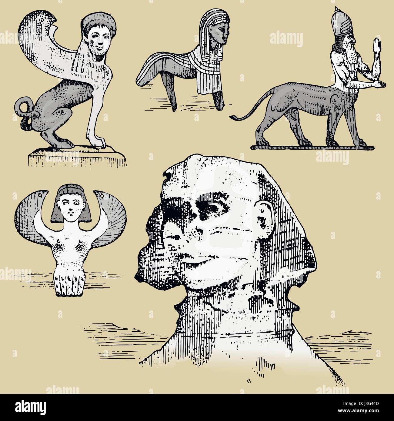 egyptian sphinx and other fantastic creatures, mythology symbols of ...