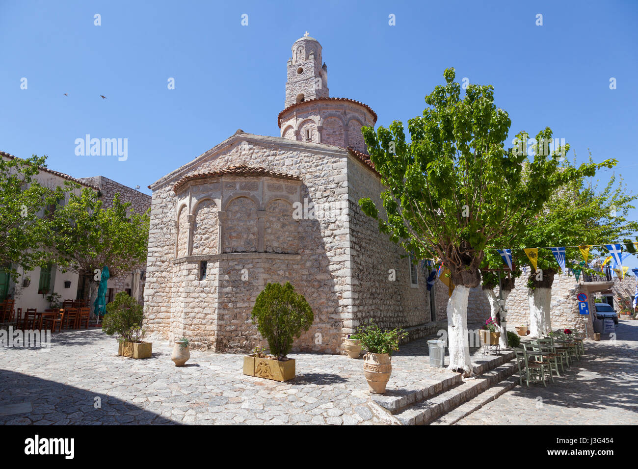 ancient square of areopolis in greece on mani peninsula of peloponnese ...