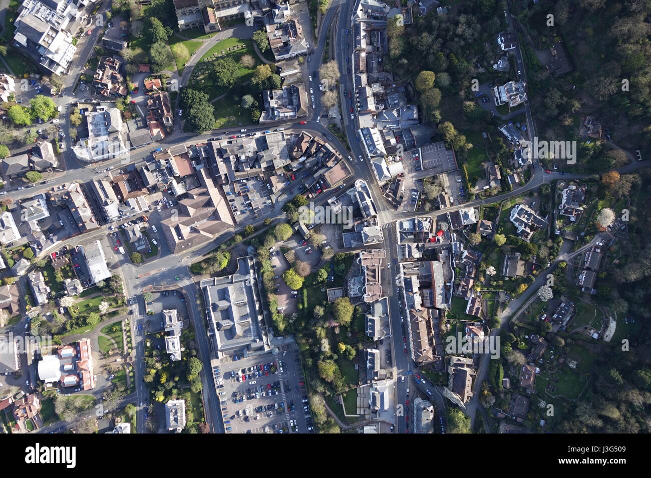 Great Malvern Worcestershire UK town centre from the air Stock Photo ...