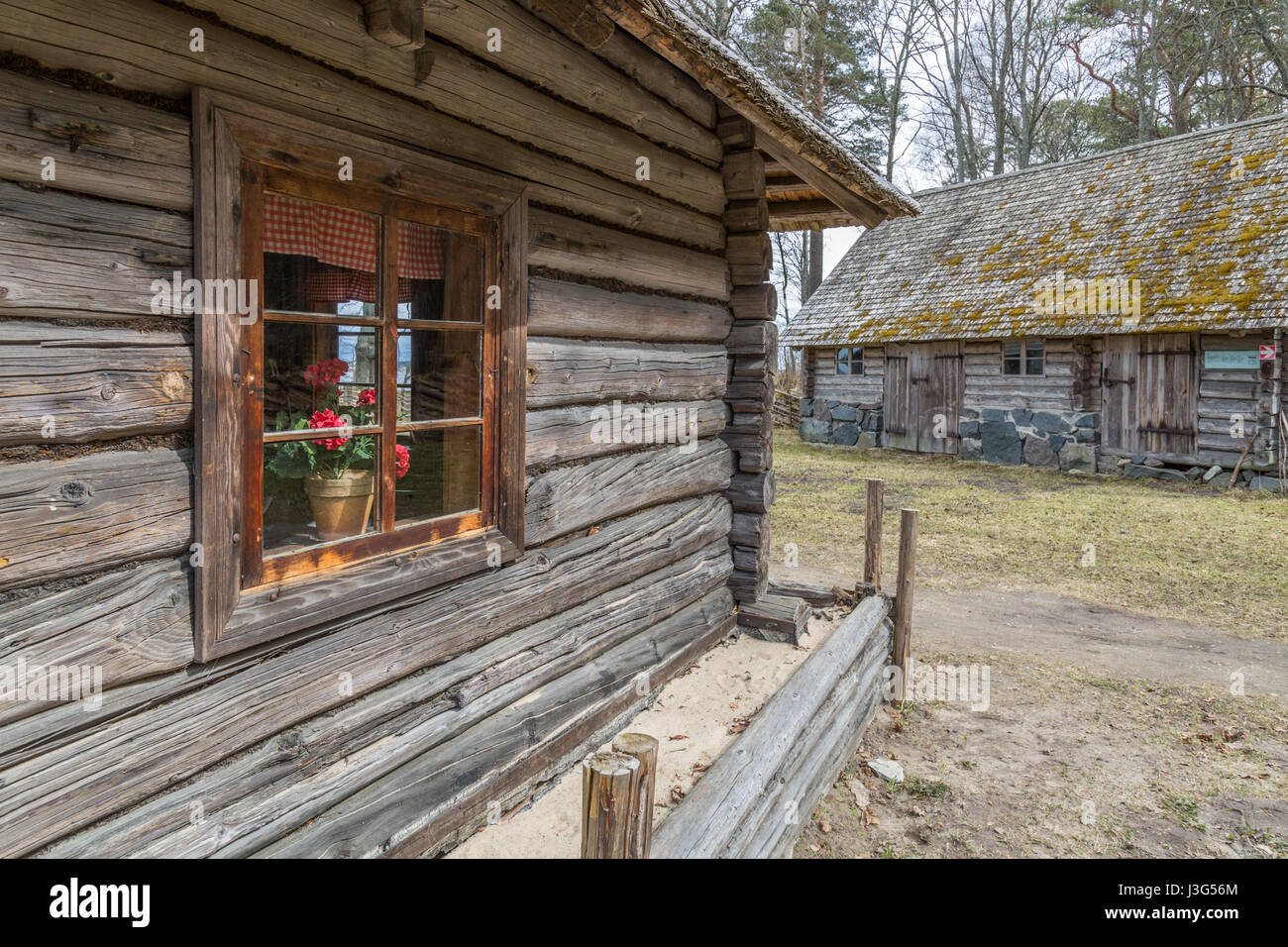 Old wooden rural house with window Stock Photo - Alamy