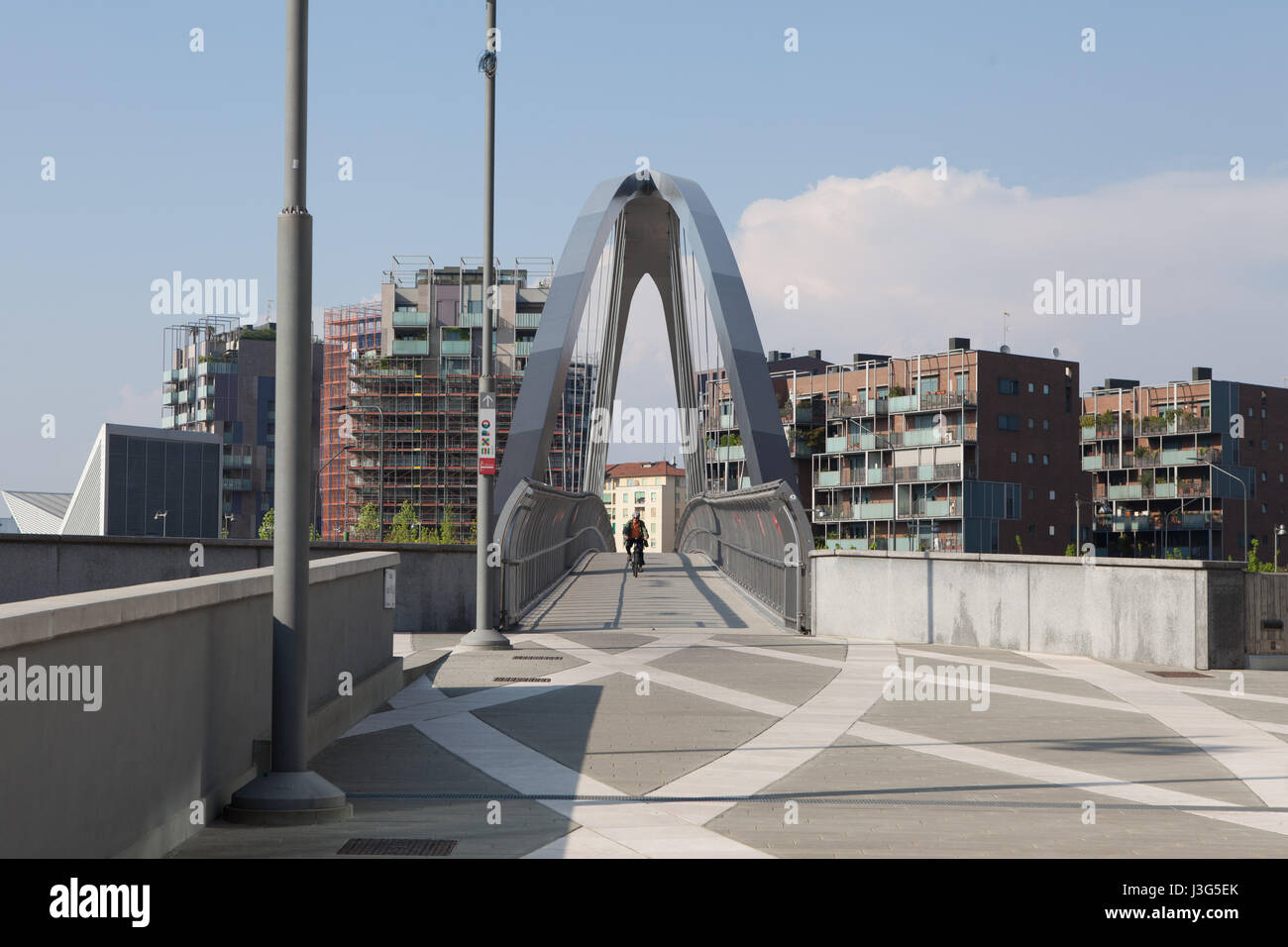 Cycle and pedestrian bridge at Portello area. Milan, Italy Stock Photo ...