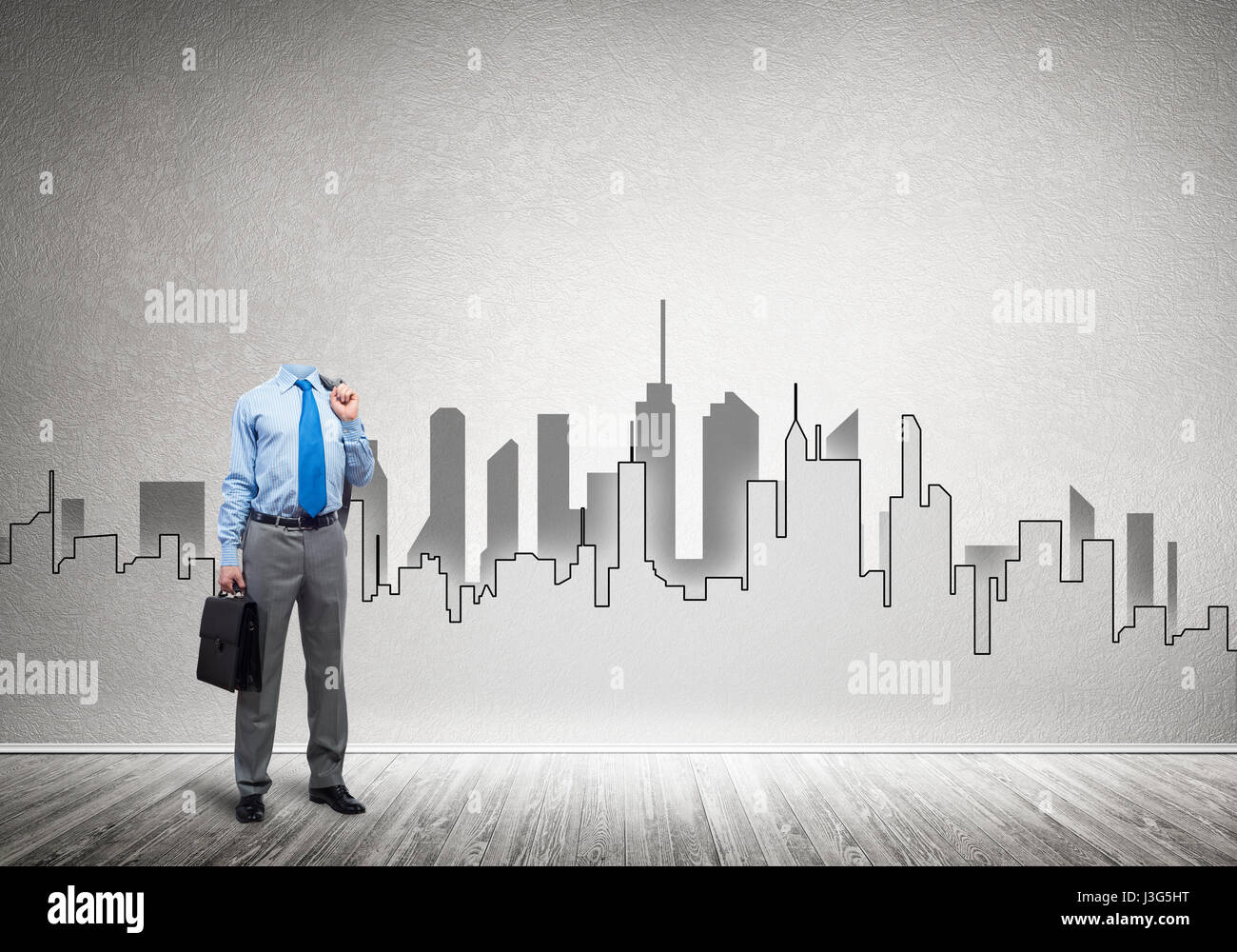 Headless engineer man with case in hand against construction background ...