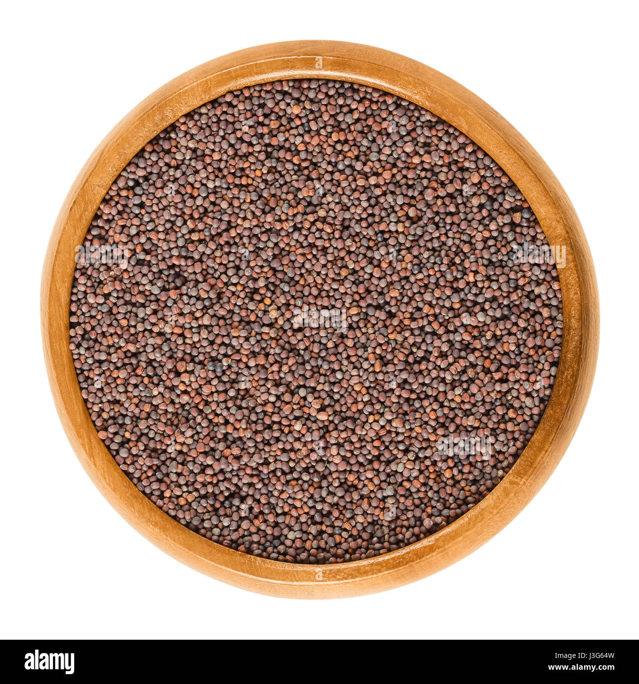 Broccoli seeds in wooden bowl. Dried seeds of Brassica oleracea, an ...