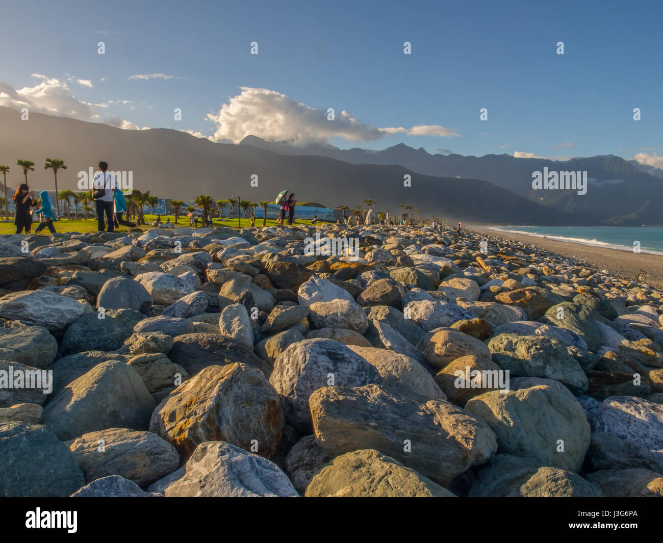 Hualien, Taiwan - October 16, 2016: Beautiful stony beach, Chishintan ...