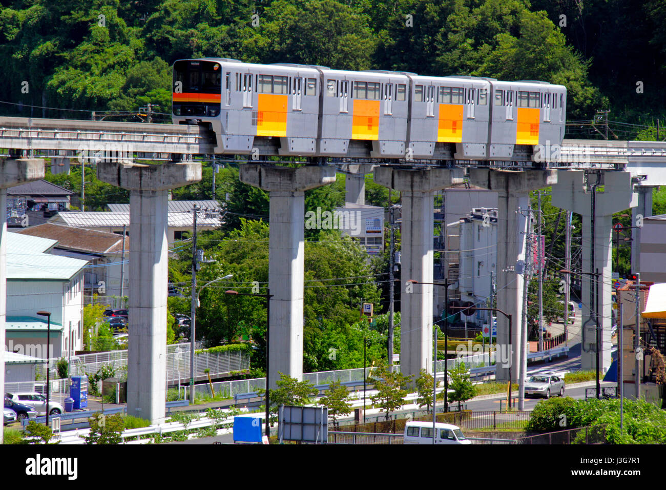 Tama Monorail traveling Near the Tama Zoological Park Hino city Tokyo ...