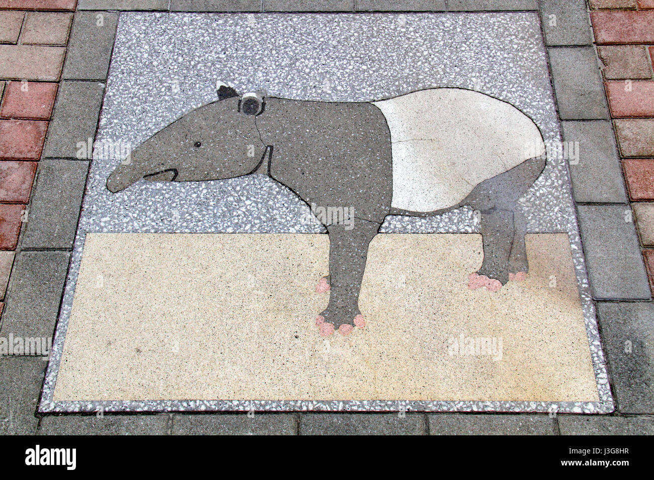 Illustrated Animal Pavement Tiles on the way to Tama Zoolpgical Park ...