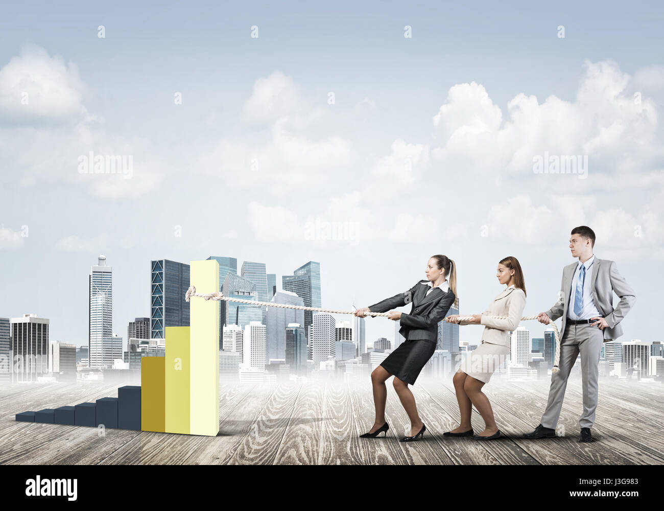 Businessteam working in collaboration making diagram grow and progress ...