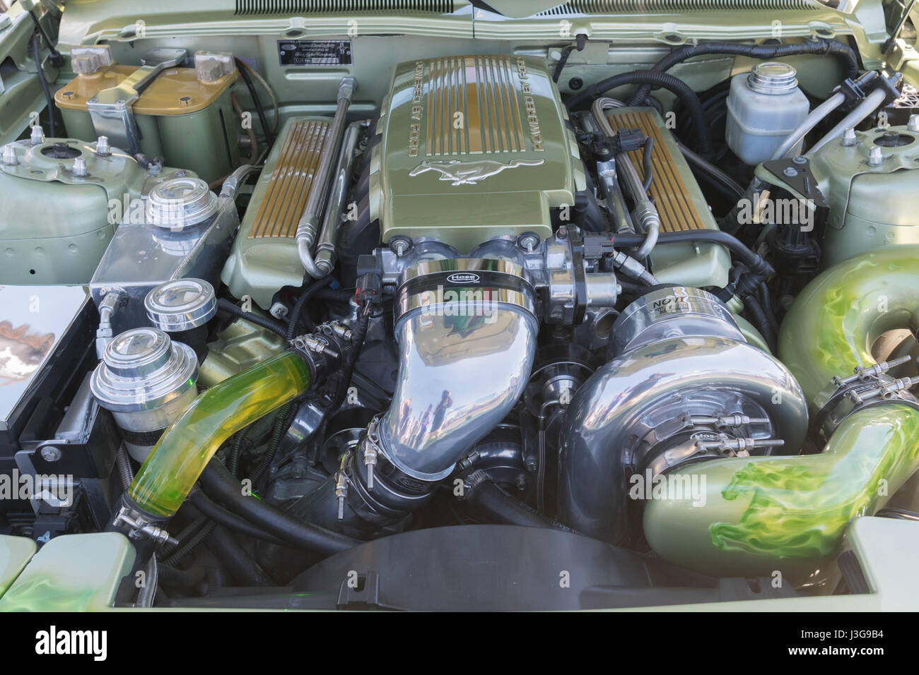 Buena Park, USA - April 30, 2017: Ford Mustang GT SEMA engine fifth ...
