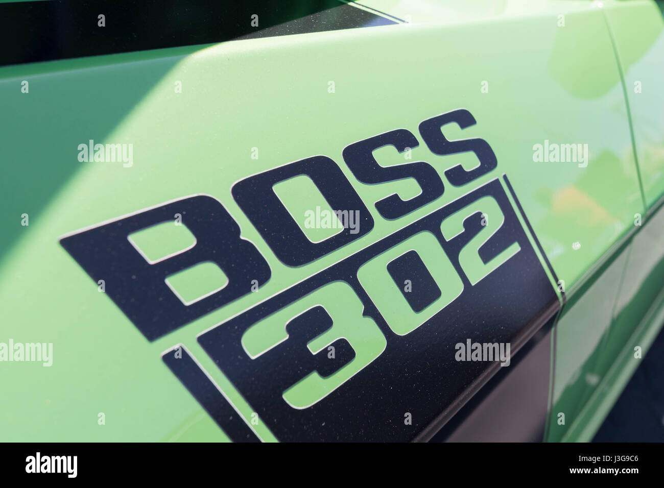 Buena Park, USA - April 30, 2017: Ford Mustang Boss 302 emblem fifth ...