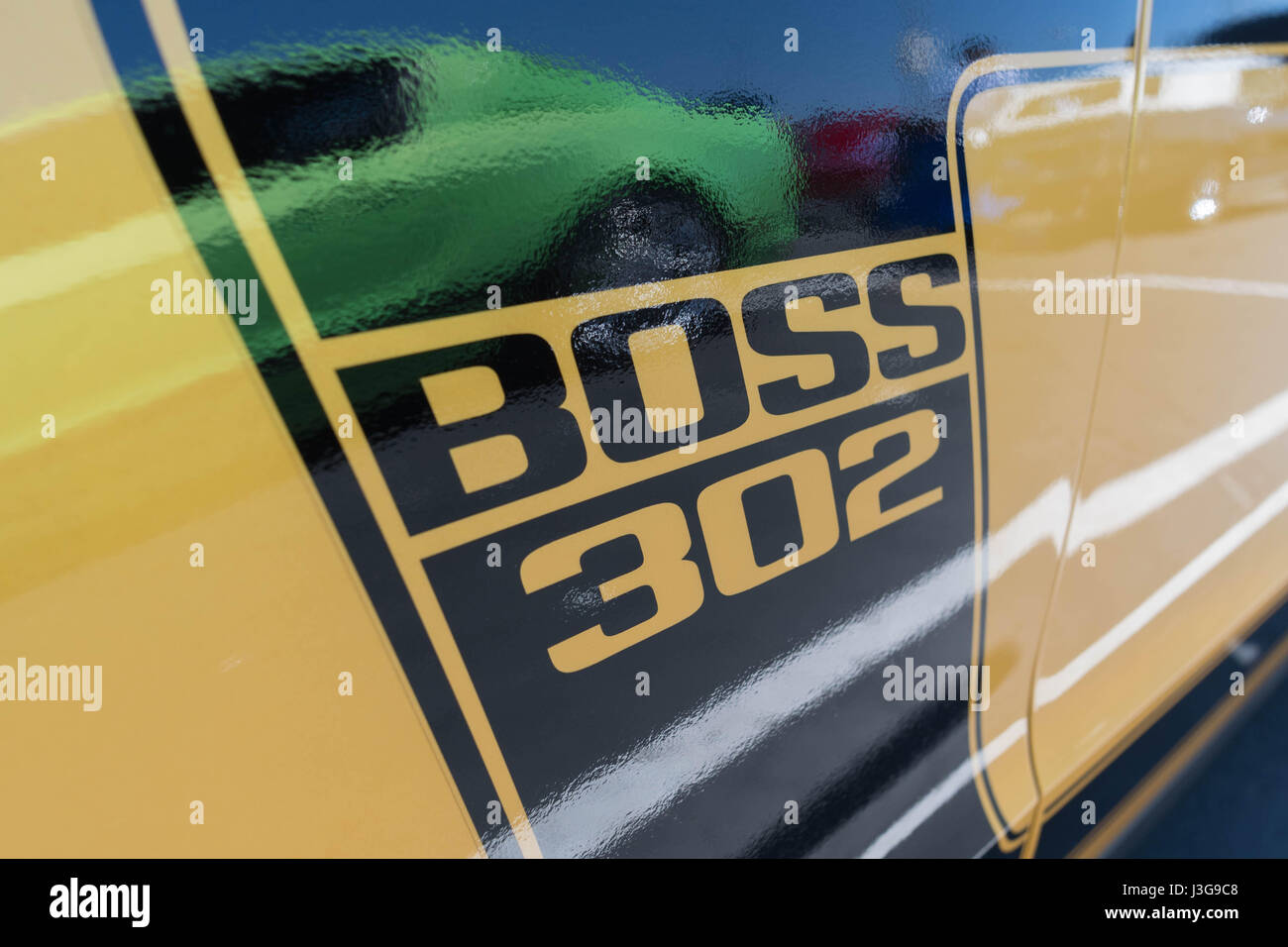Buena Park, USA - April 30, 2017: Ford Mustang Boss 302 emblem fifth ...