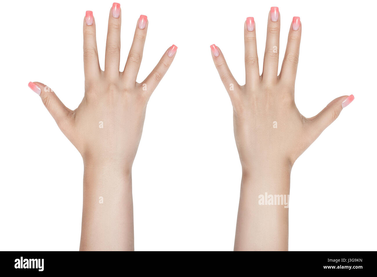 Beautiful female fingers with French manicure and glitter Stock Photo ...
