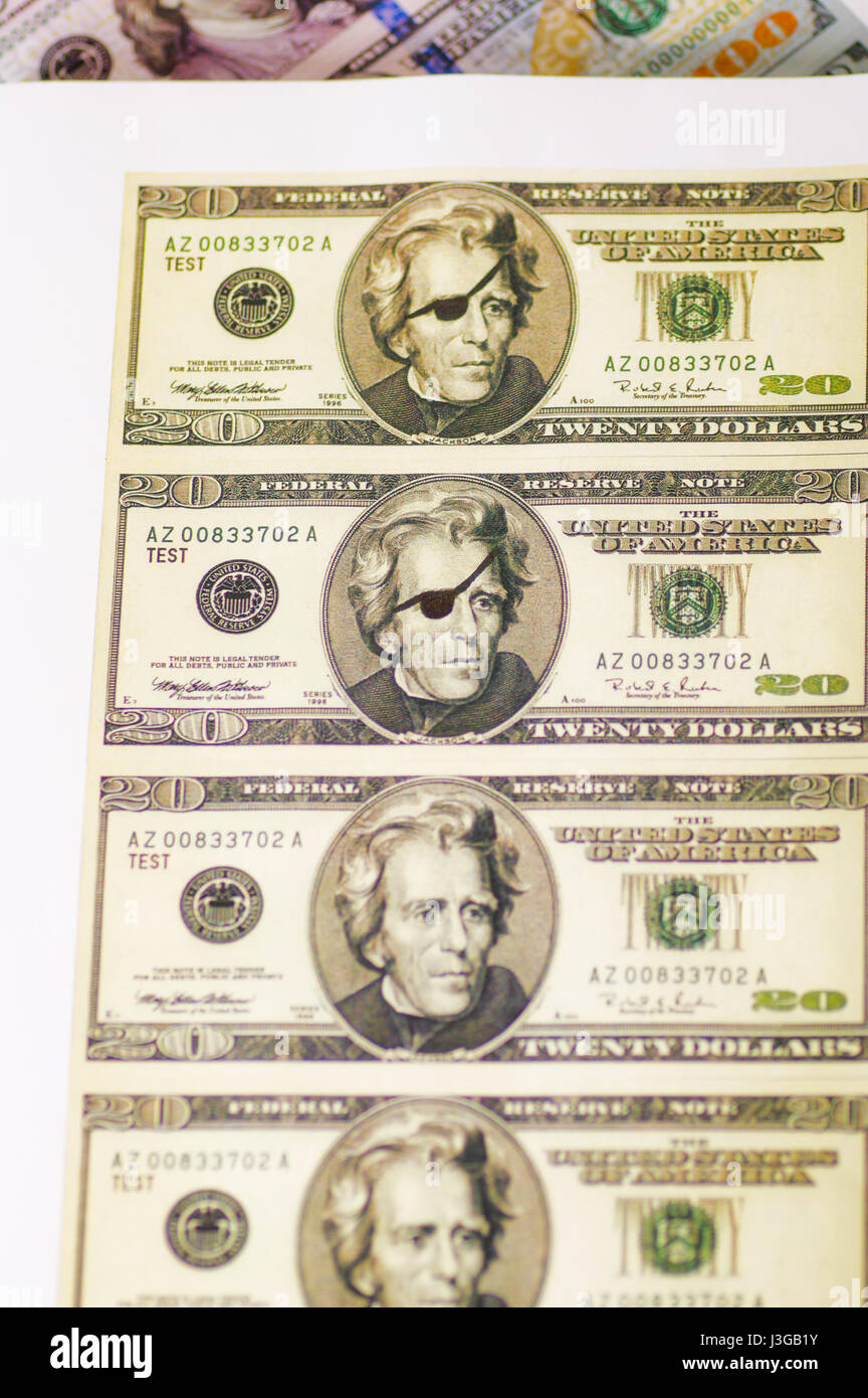 Usa american dollar money bills printed on sheet of paper with a Patch ...