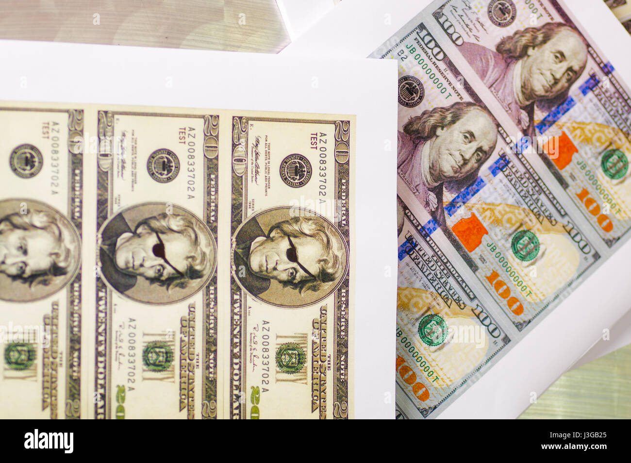 Usa american dollar money bills printed on sheet of paper Stock Photo ...