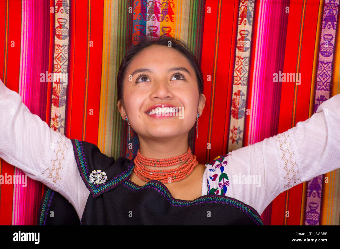 Closeup Of A Beautiful Hispanic Model Wearing Andean Traditional