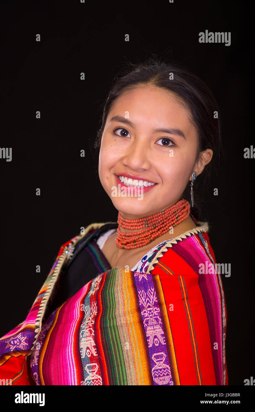 Closeup Of A Beautiful Hispanic Model Wearing Andean Traditional