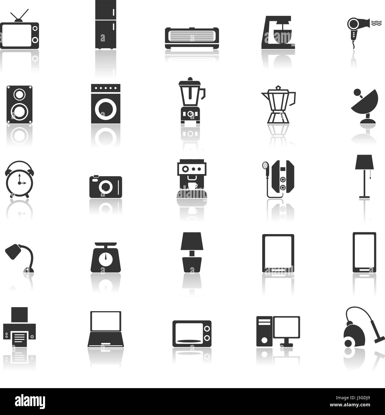 Household icons with reflect on white background, stock vector Stock ...