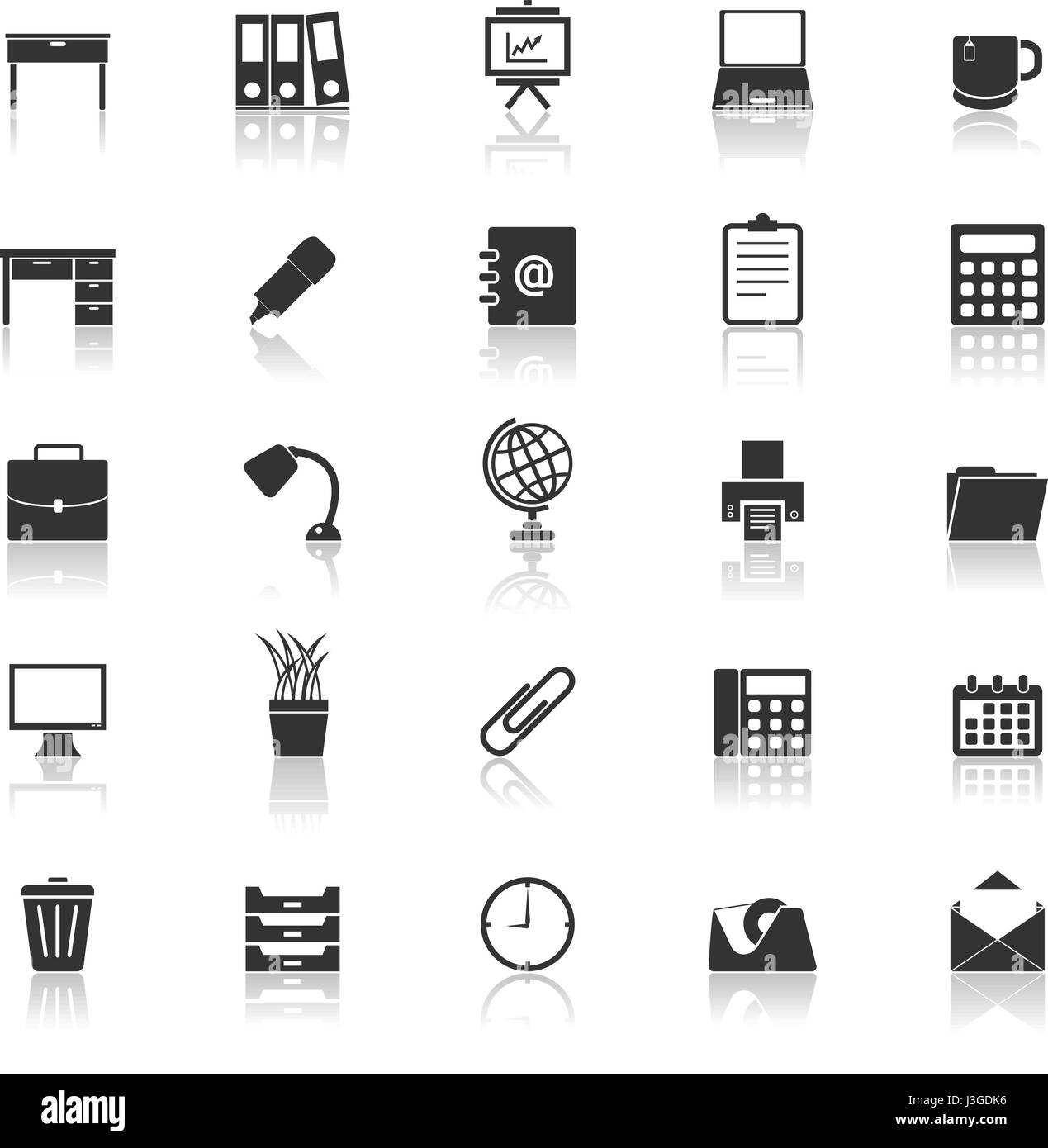Workspace icons with reflect on white background, stock vector Stock ...