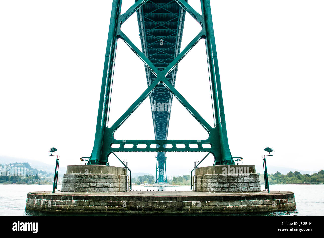 A view of Lions Gate Bridge from the hiking path around Stanley Park ...