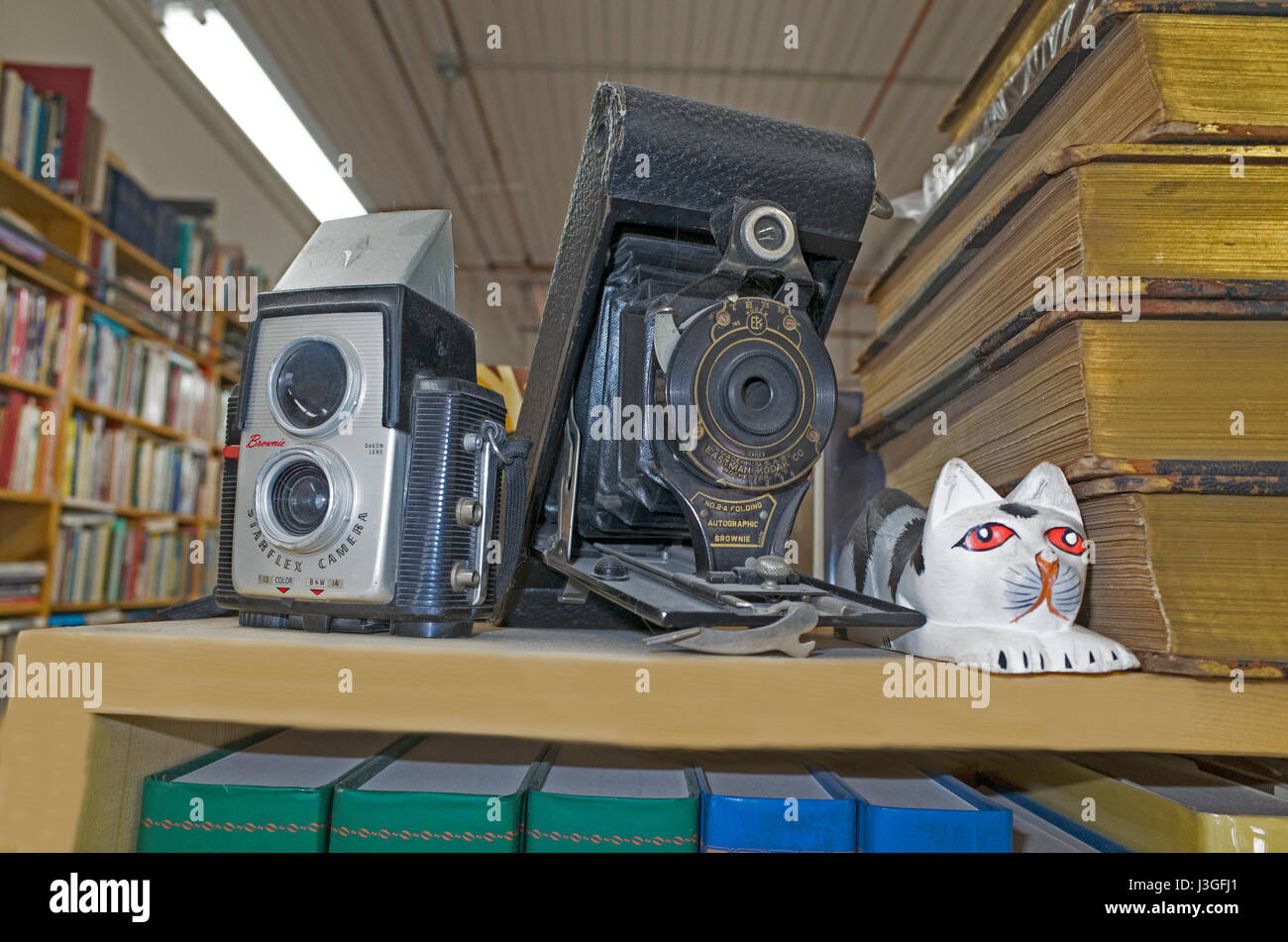 Old cameras on display at the Chequamegon Book & Coffee Company ...