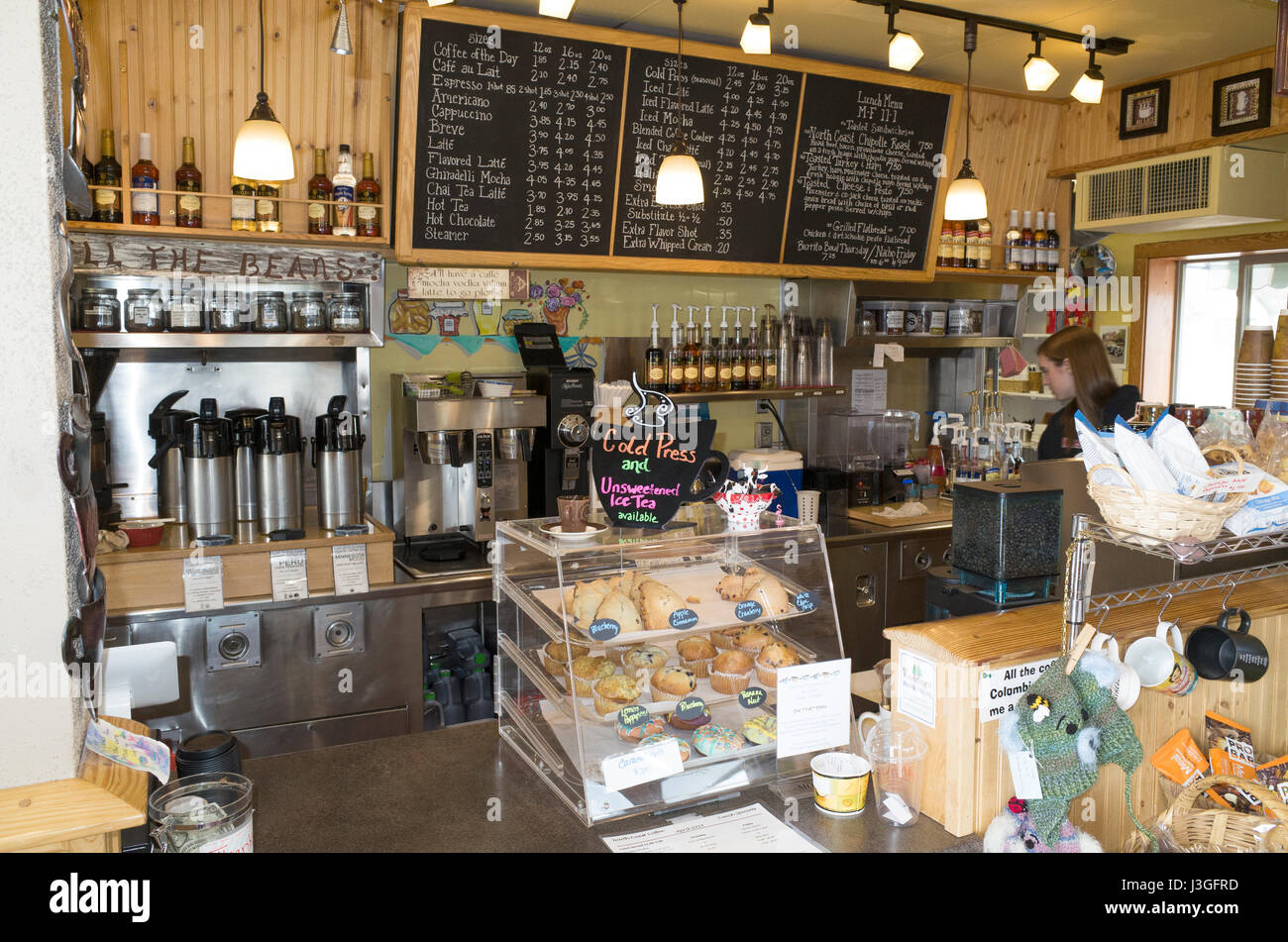 Teen barista working in the North Coast Coffee shop. Washburn Wisconsin ...