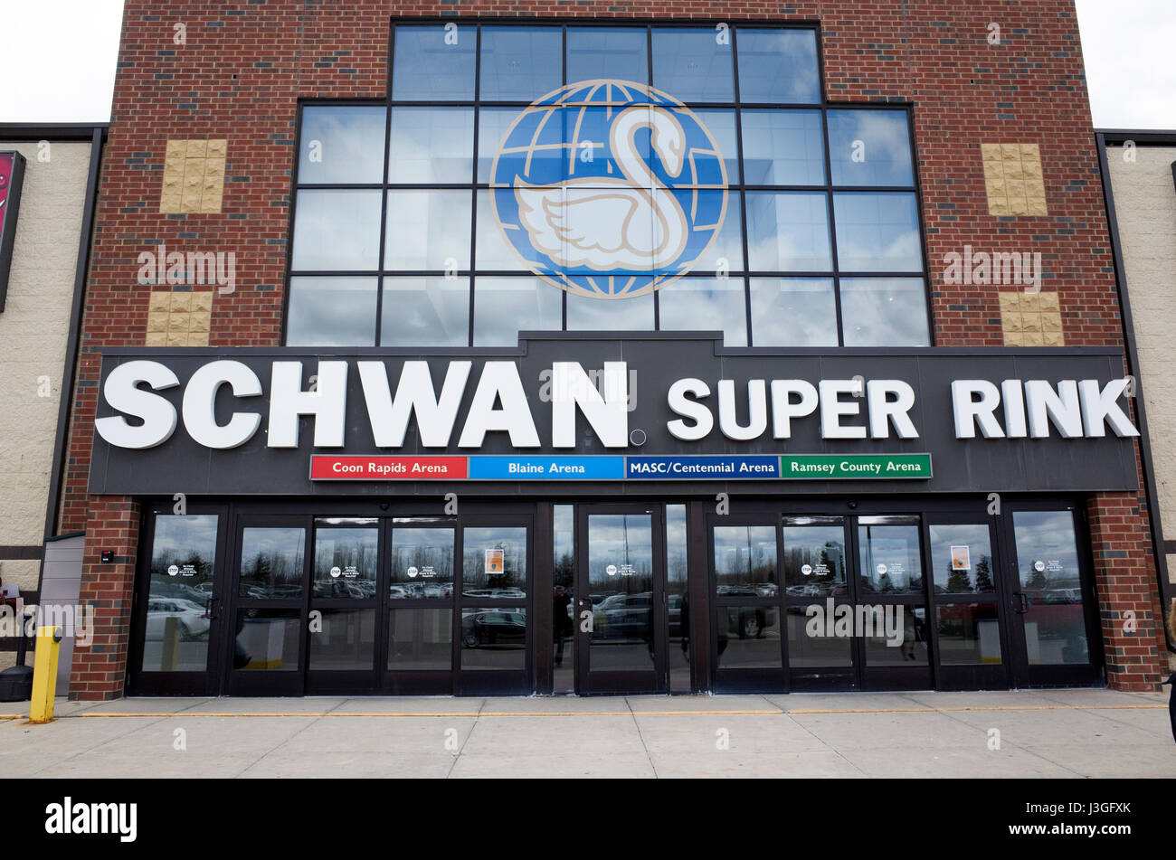 Exterior of Schwan Super Rink building for playing hockey all year long ...