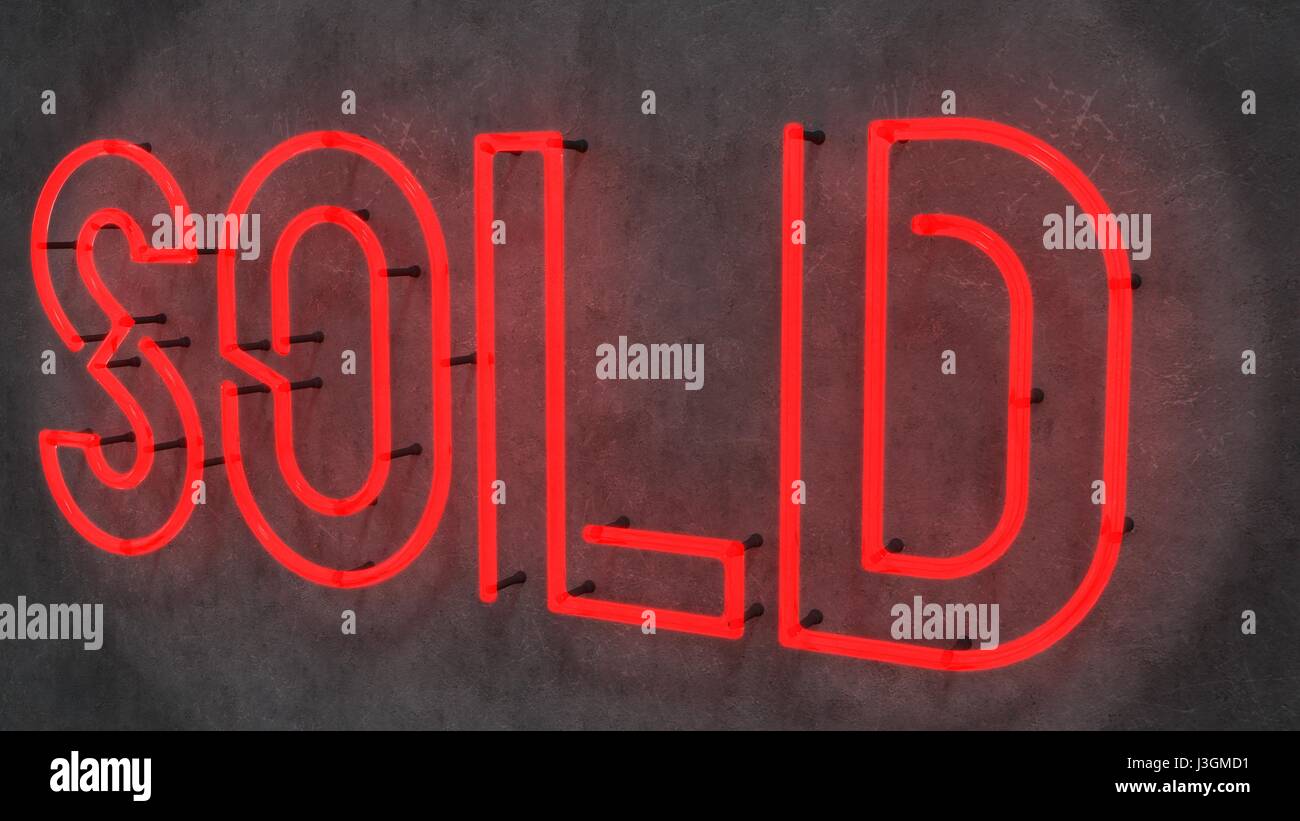 Sold Neon sign on concrete wall Stock Photo - Alamy