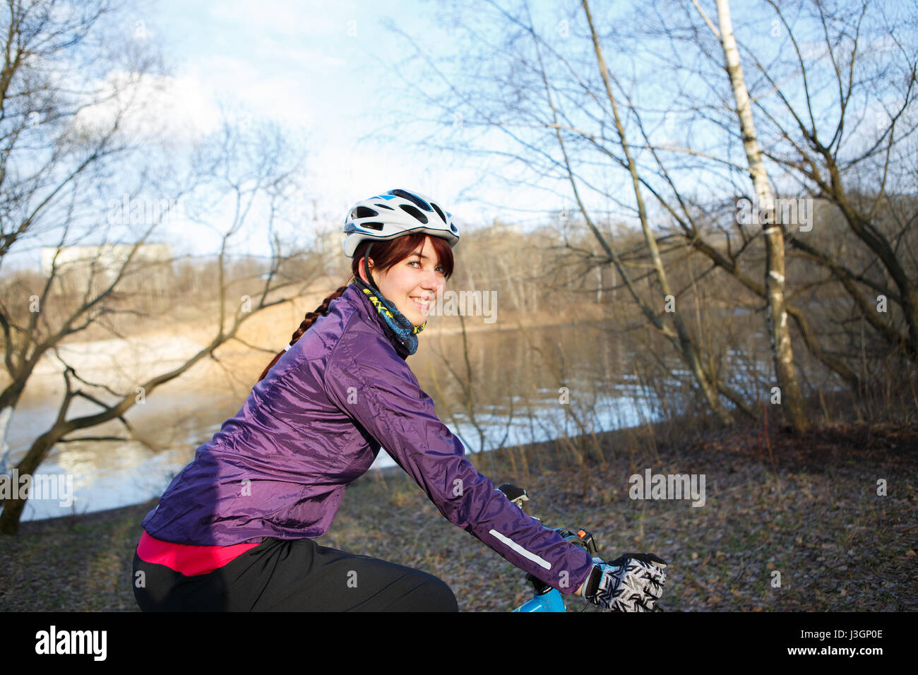 Biker rides bike forest park hi-res stock photography and images - Alamy