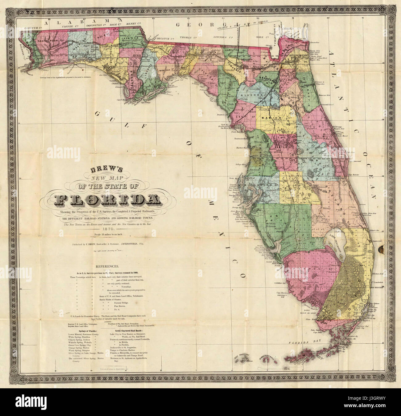 A historical depiction of Florida in 1870, showcasing the state's ...
