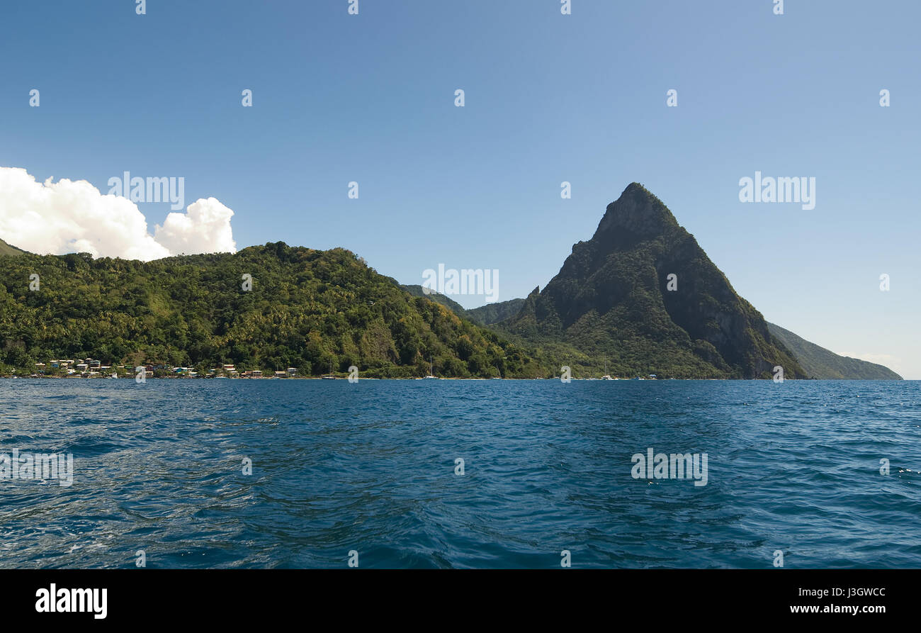 Soufriere bay - Petit Piton area - Caribbean island - Saint Lucia Stock ...