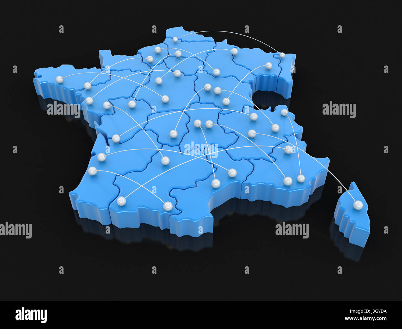 Map of France with flight paths. Image with clipping path Stock Photo ...