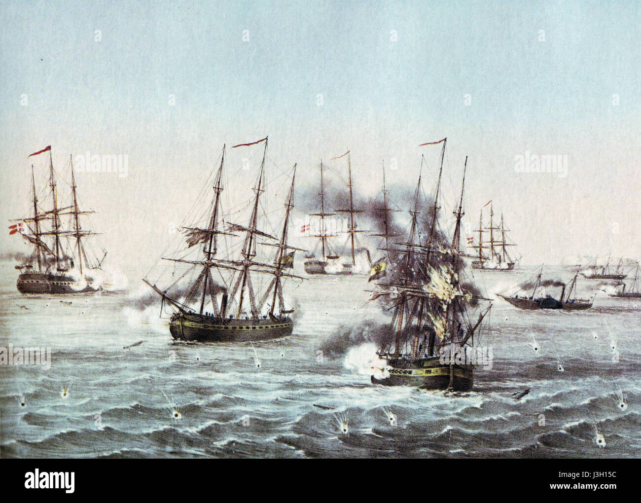 This image depicts the Battle of Helgoland, a naval conflict fought ...