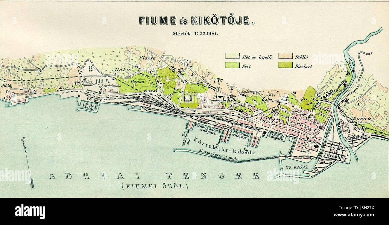 The Fiume town map provides a historical layout of the town, located on ...