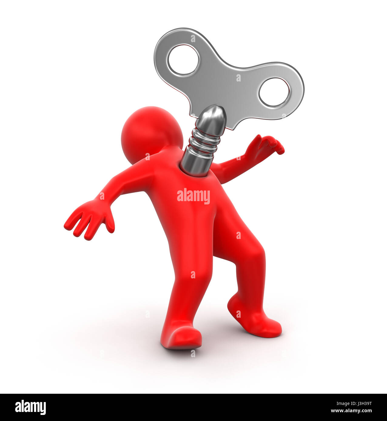Man and winding key. Image with clipping path Stock Photo - Alamy
