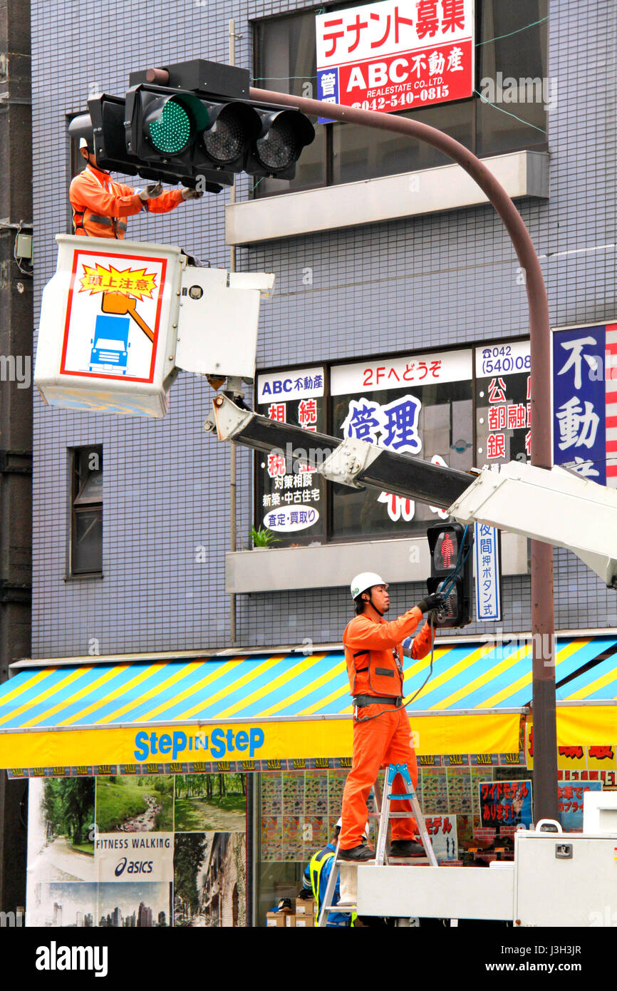 Maintenance of Traffic Lights Tachikawa city Tokyo Japan Stock Photo ...