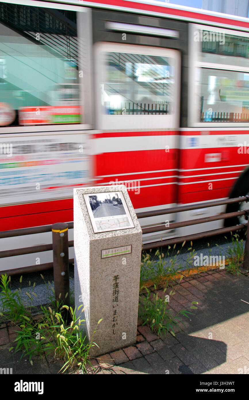 Stone Column with Historical Picture and Map on the Street in Tachikawa ...