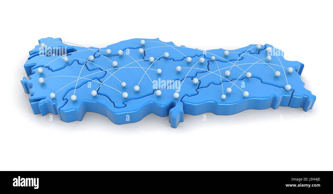 Map of Turkey with flight paths. Image with clipping path Stock Photo ...