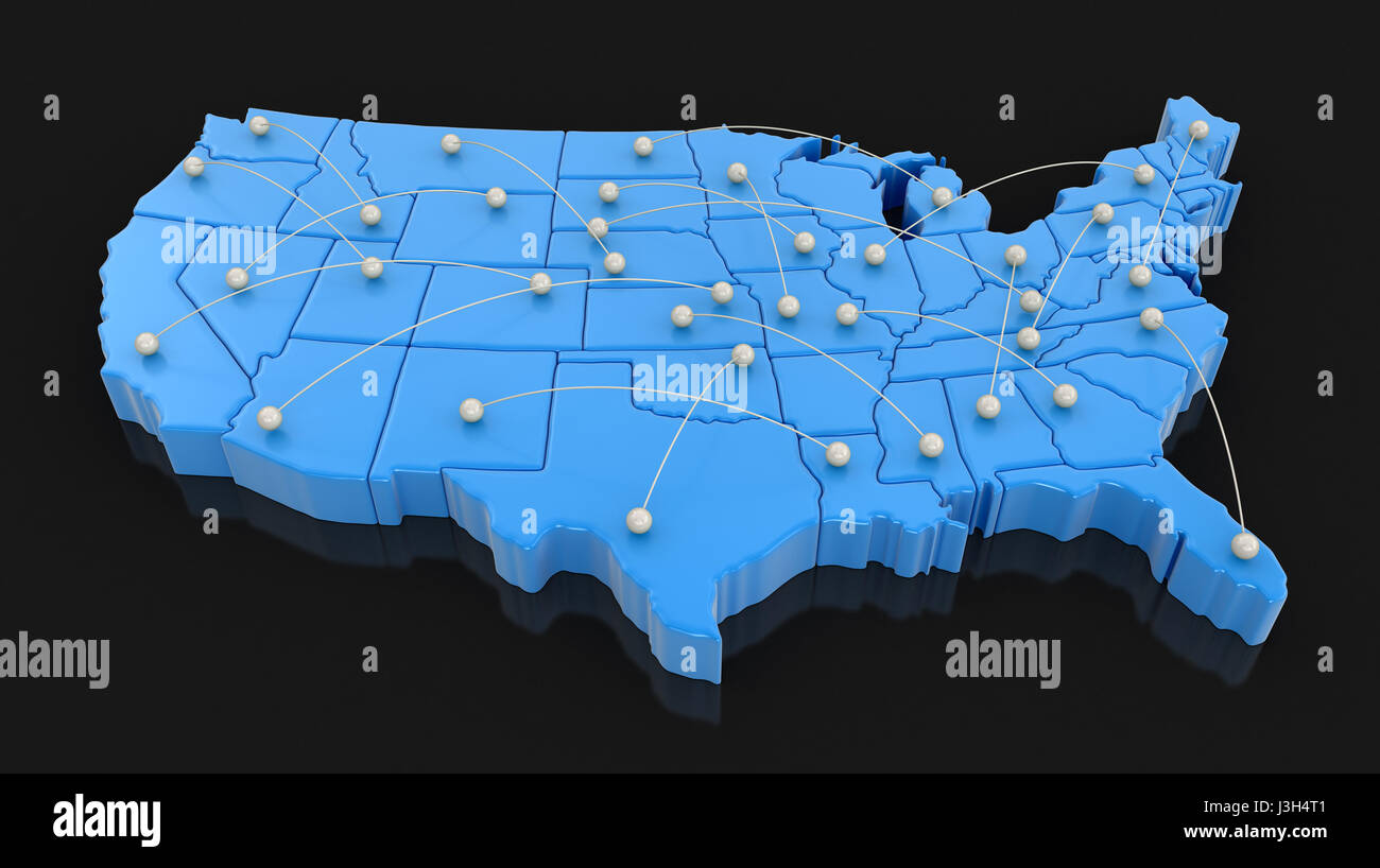 Map of USA with flight paths. Image with clipping path Stock Photo - Alamy