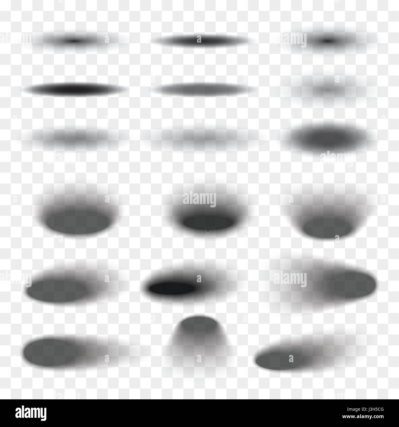 Oval shadow set transparent with soft edges isolated on checkered ...