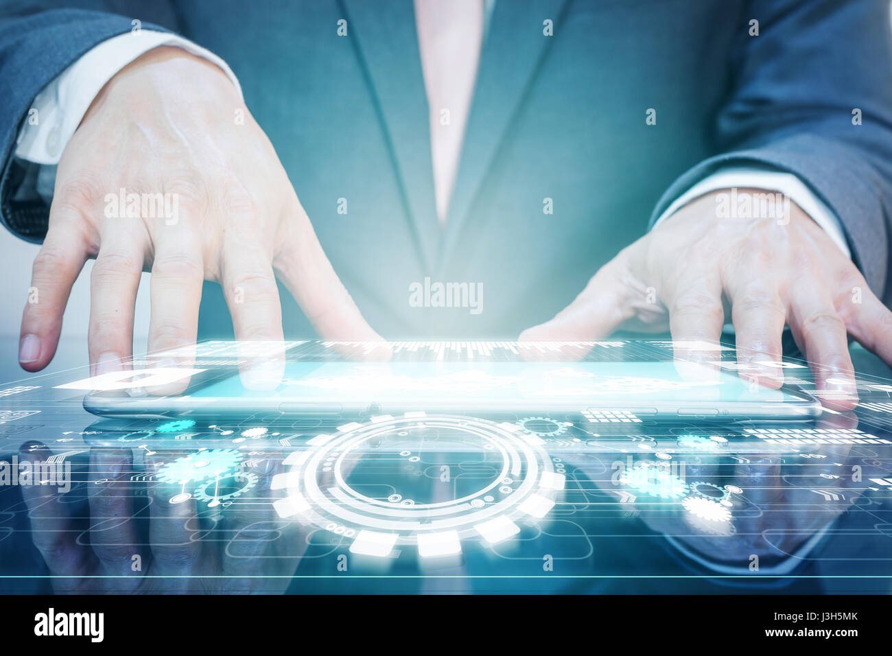 Close up of business man working on the digital mobile device Stock ...