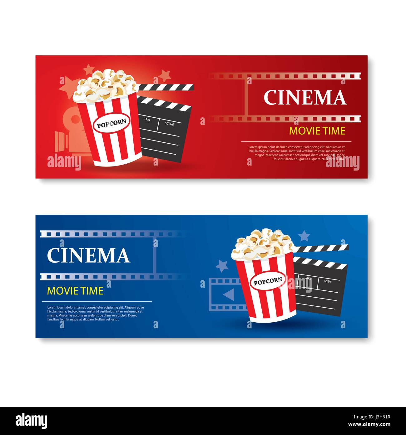 Movie time banner and coupon.Cinema template card element design Stock ...
