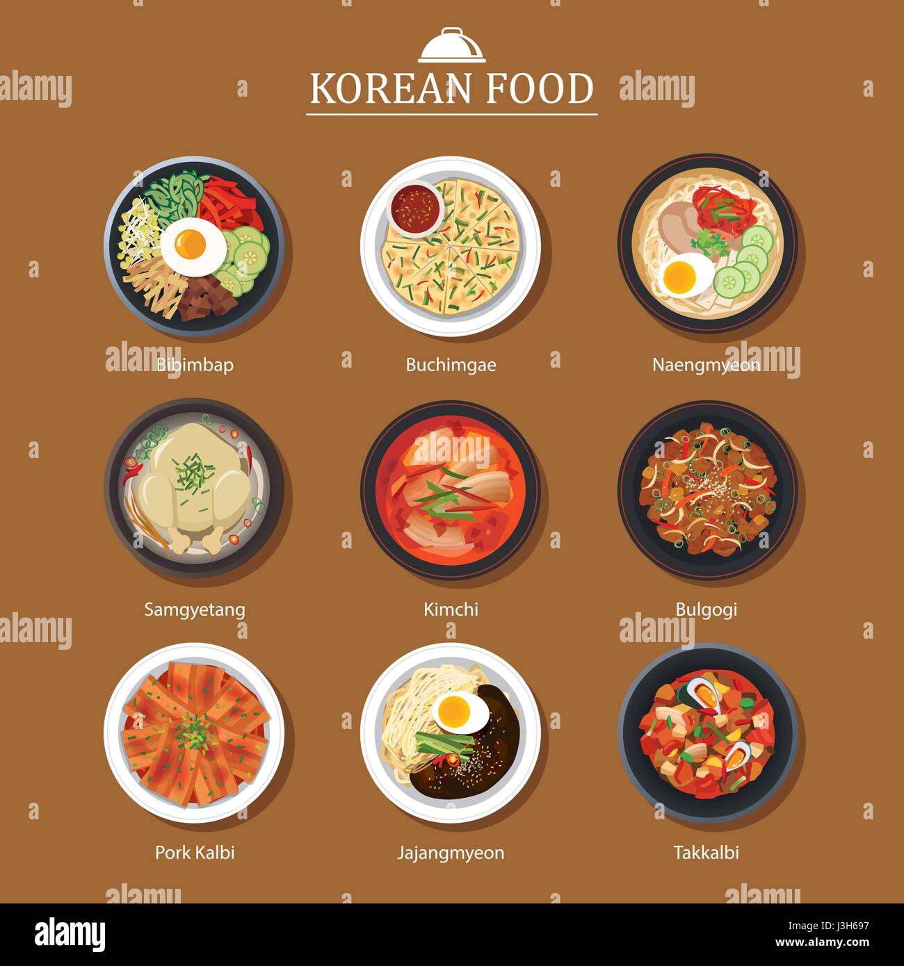 Set of korean food flat design. Asia street food illustration ...