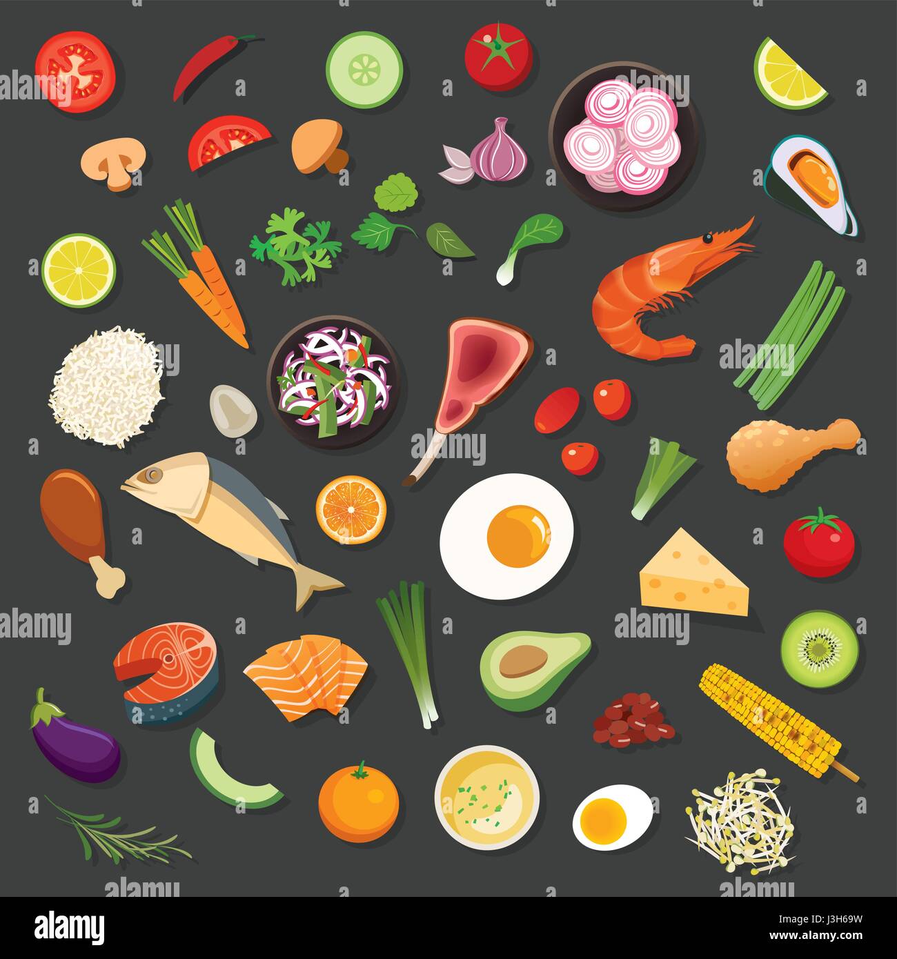 food and ingredients background vector flat design Stock Vector Image ...