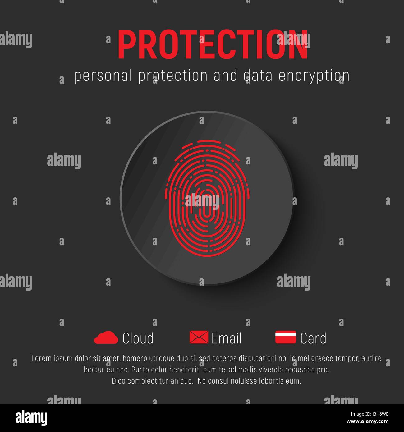 square black banner with a round button and a red fingerprint. Template ...