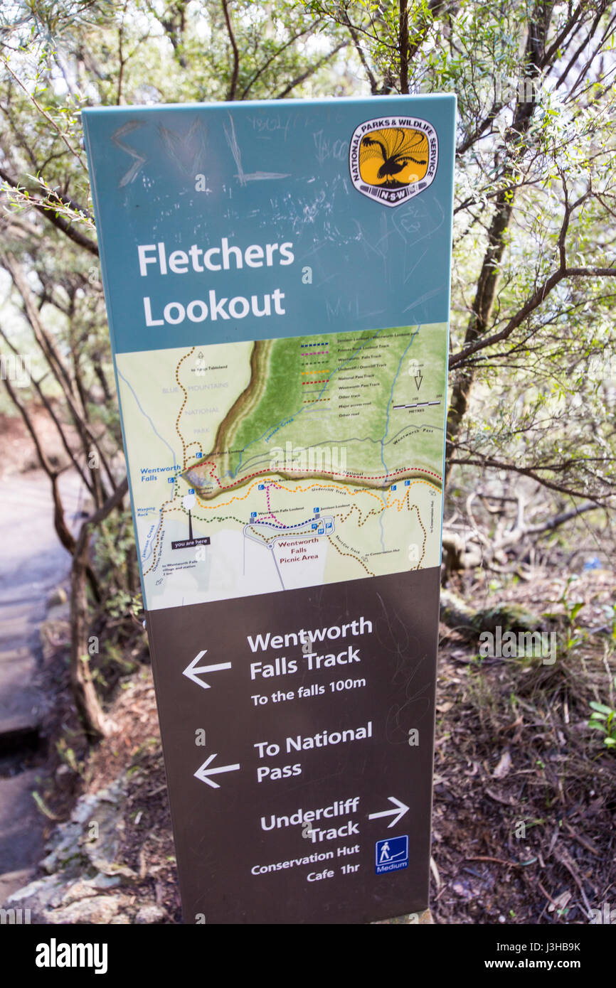 Sign for Fletchers lookout in the Blue mountains national park,new ...