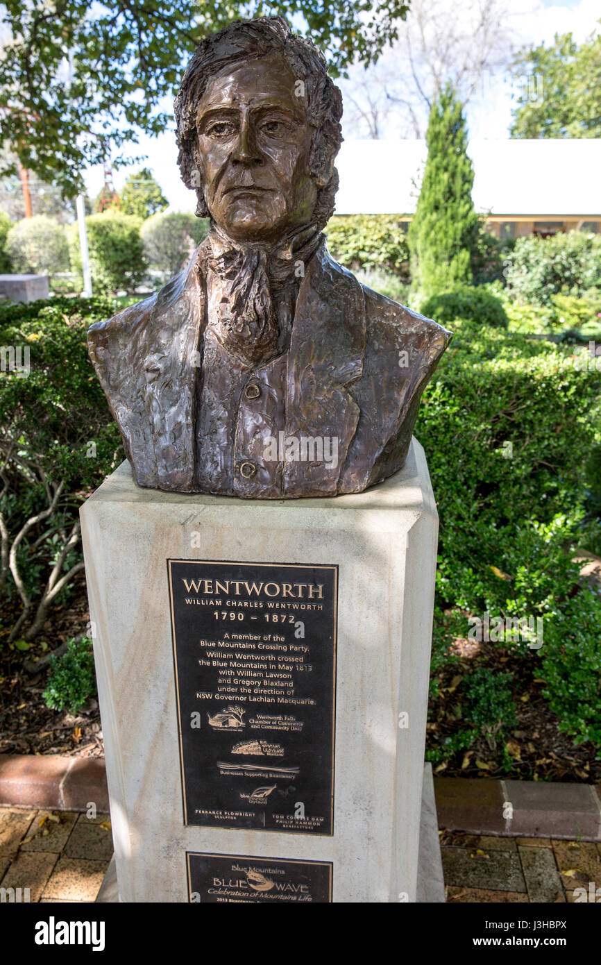 Statue bust of explorer William Charles Wentworth in the Blue mountains ...