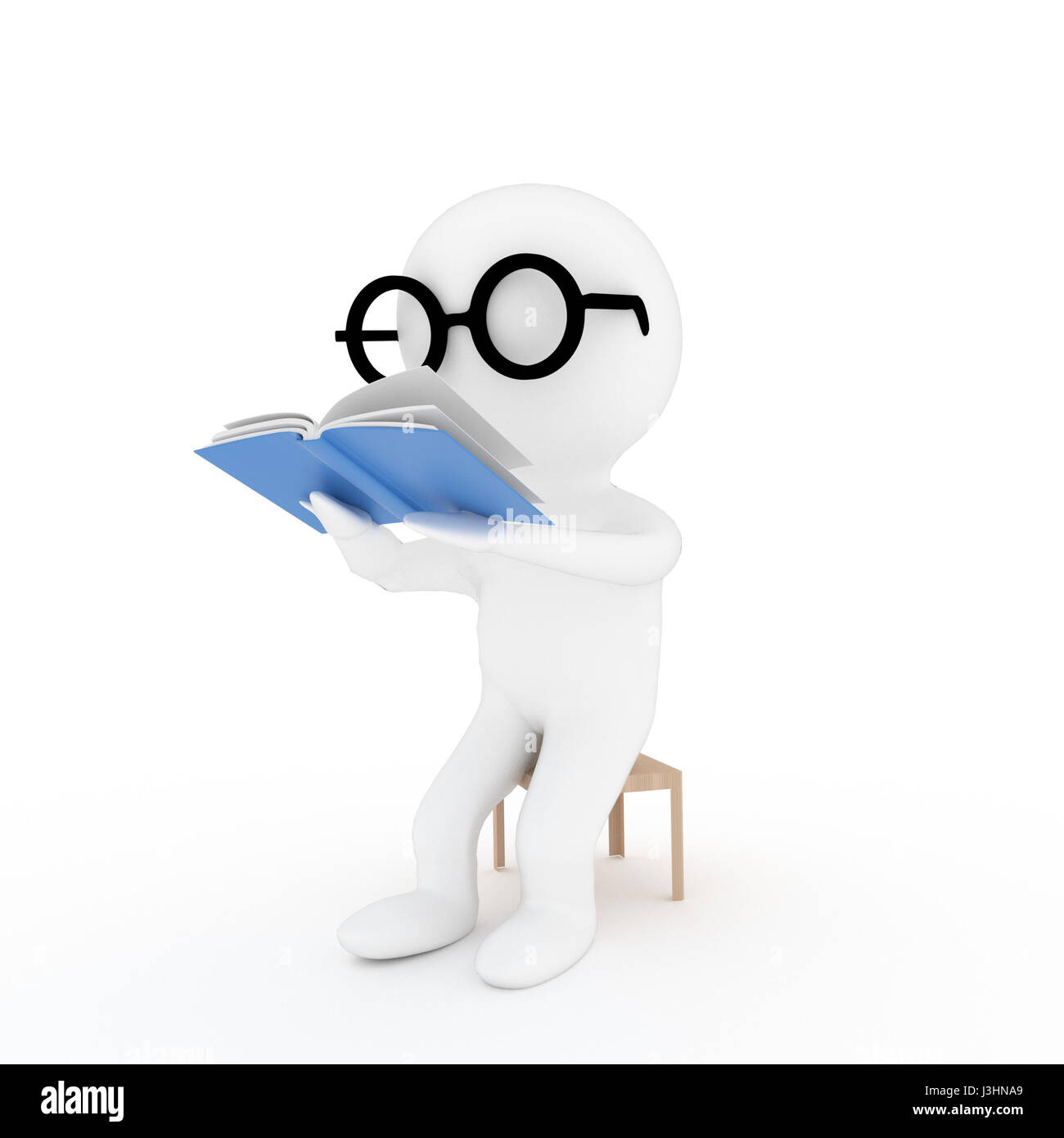 small nerd people reading book on isolated white background in 3D ...
